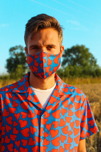 Heart Print Blue Reusable Face Mask Recycled Fabric | Newt Lonon – NEWT ...
